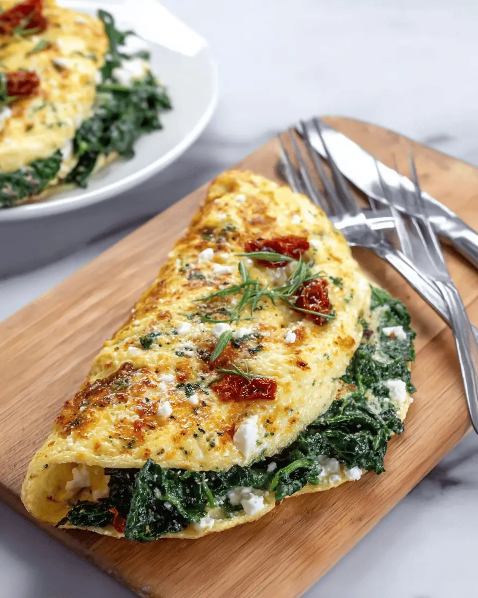 Kale Omelette with Sun-Dried Tomatoes & Feta Cheese